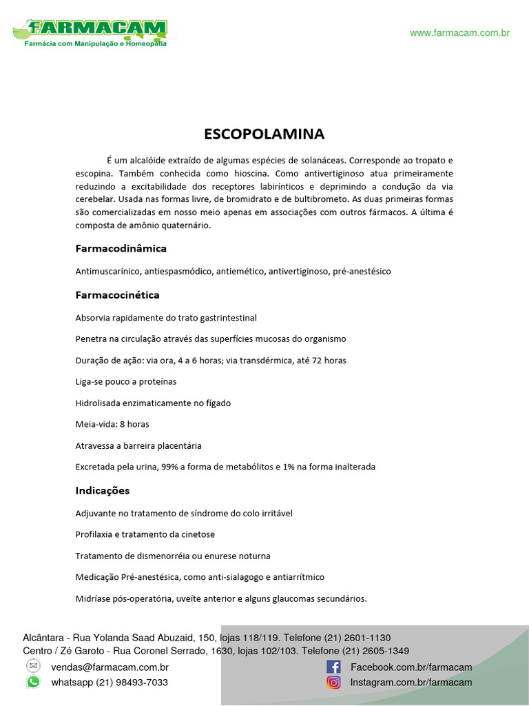 Escopolamina | PDF | Glaucoma | Drogas
