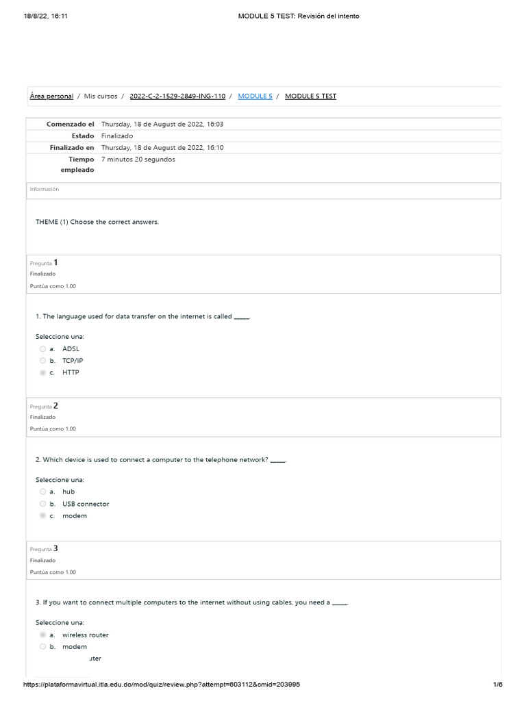 MODULE 5 TEST - Revisión Del Intento | PDF | Red de área amplia ...