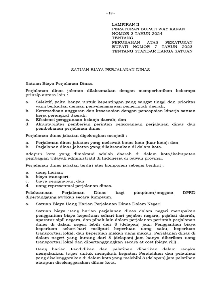 Satuan Perjalanan Dinas Perbup No 2 Tahun 2024 | PDF