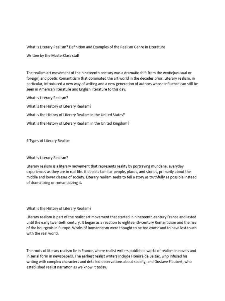 Realism | PDF | Literary Realism | Realism (Arts)