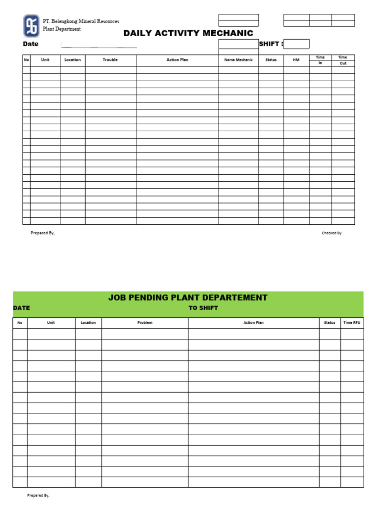 Form Daily Activity Mechanic | PDF