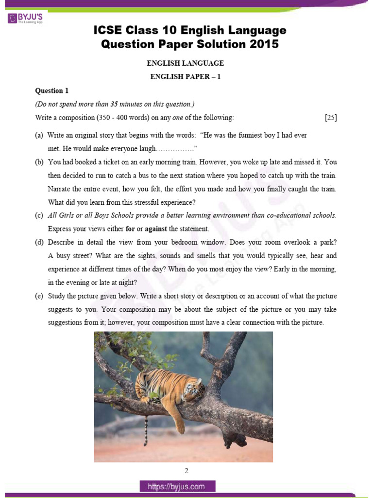 ICSE Class 10 English Language Question Paper Solution 2015 | PDF ...