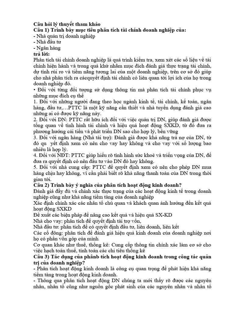 Câu hỏi lý thuyết tham khảo PTHDKD | PDF