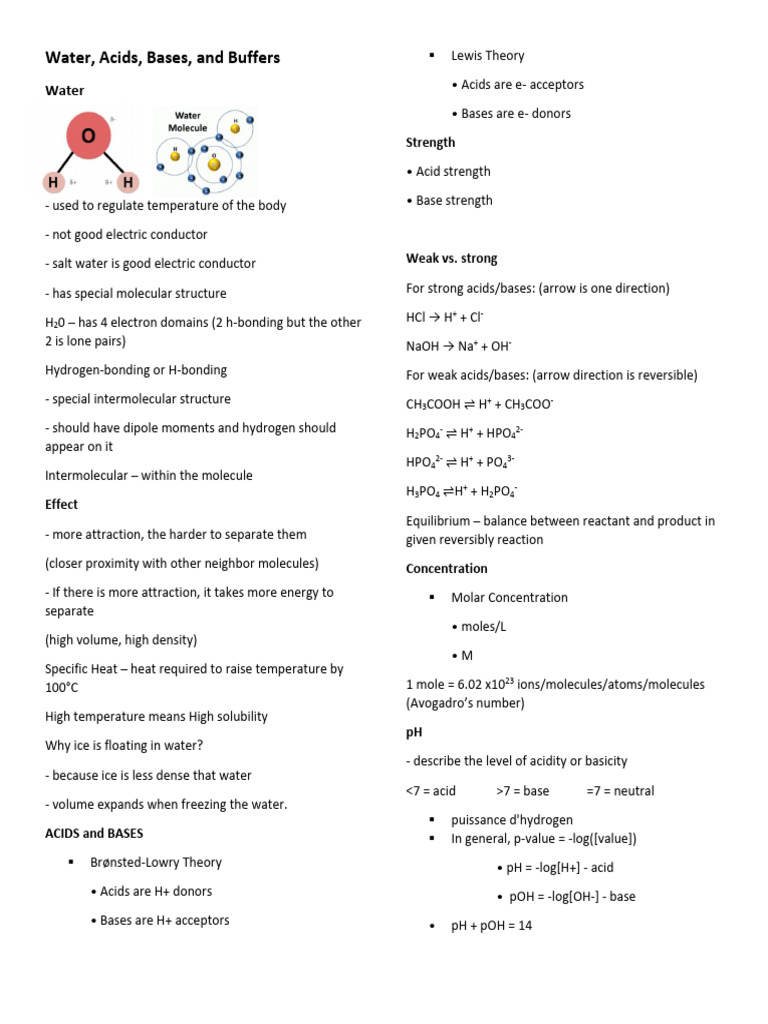 WATER-ACIDS-BASES-BUFFERS | PDF | Acid | Buffer Solution