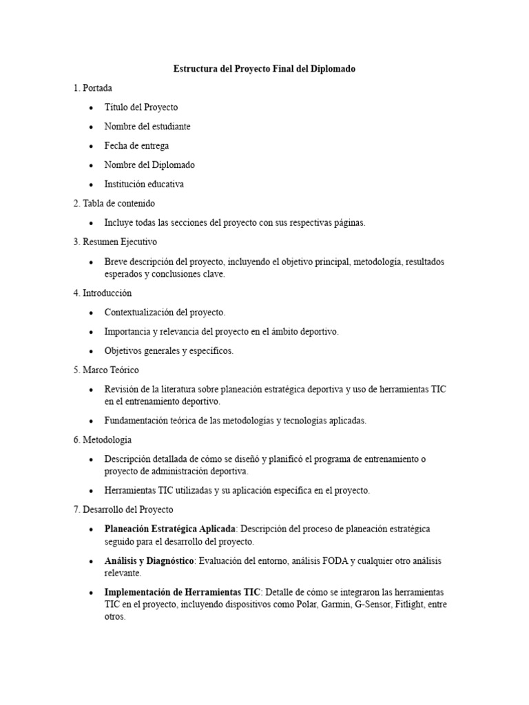 Proyecto Final de Diplomado Deportivo | PDF | Planificación ...