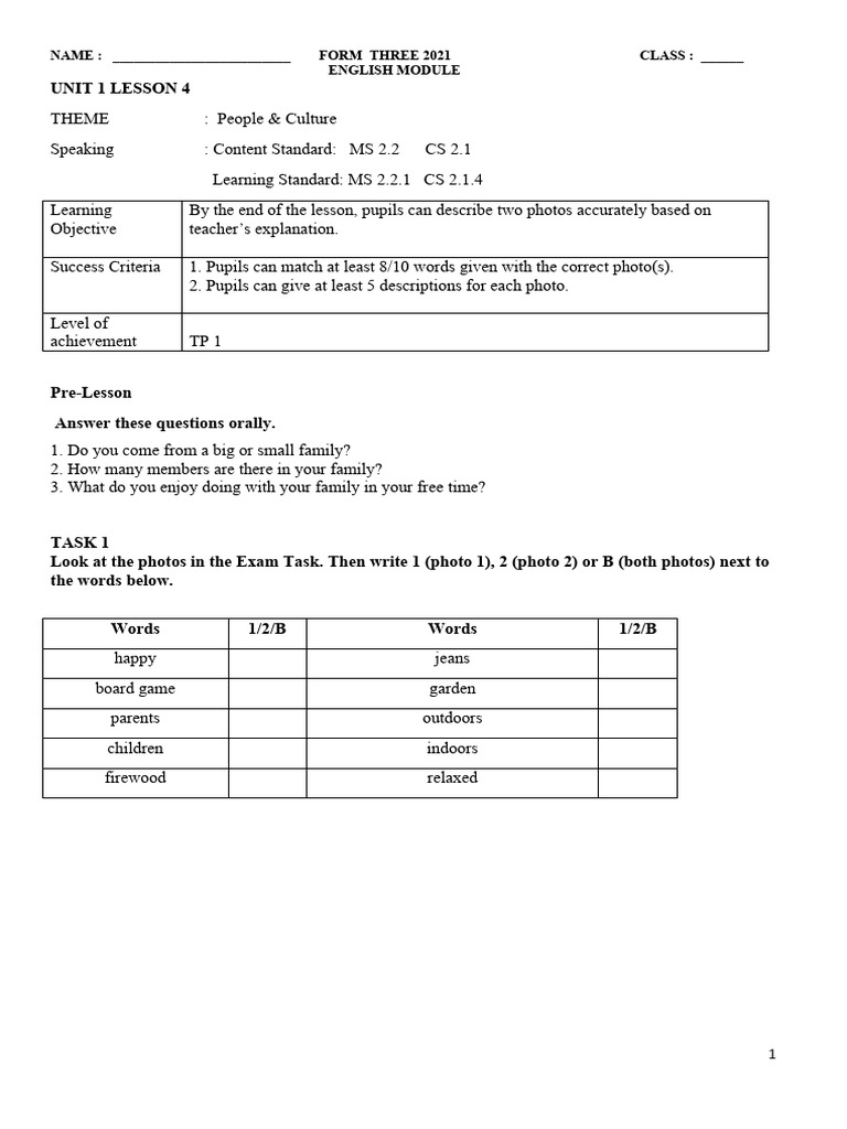 Unit 1-Lesson 4-Speaking | PDF