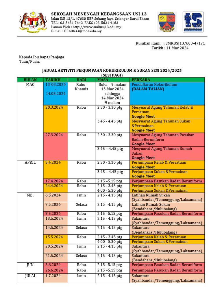Jadual Akt Perjumpaan Koko - Pagi Edit11mac | PDF