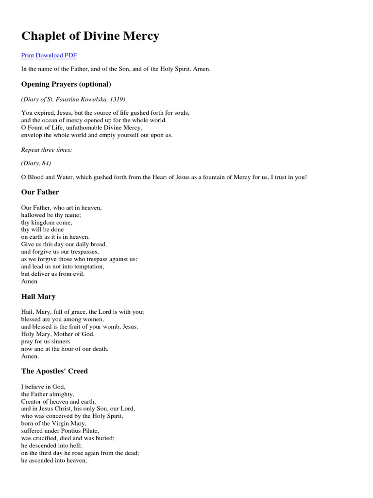 Usccb Prayer Chaplet of Divine Mercy | PDF | Mercy | Lord's Prayer