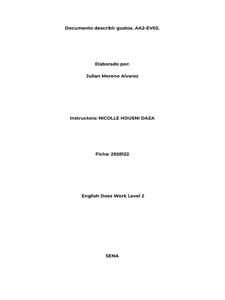 Documento Describir Gustos. AA2-EV02. | PDF