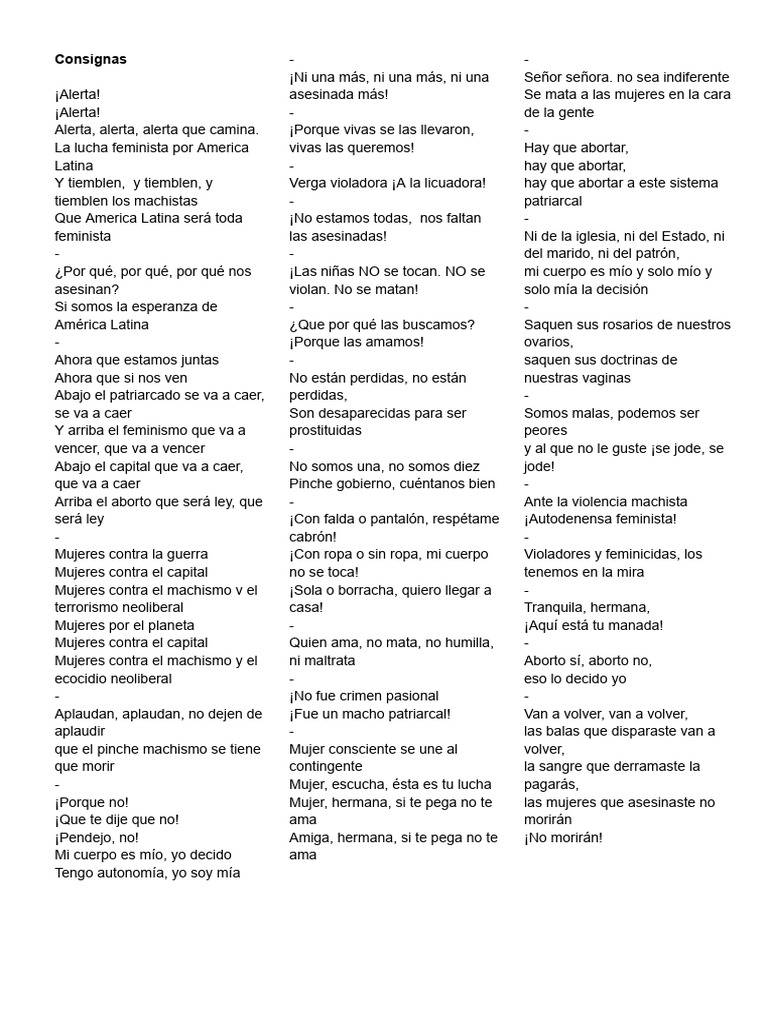 Consignas y canciones para el 8M | PDF | Machismo