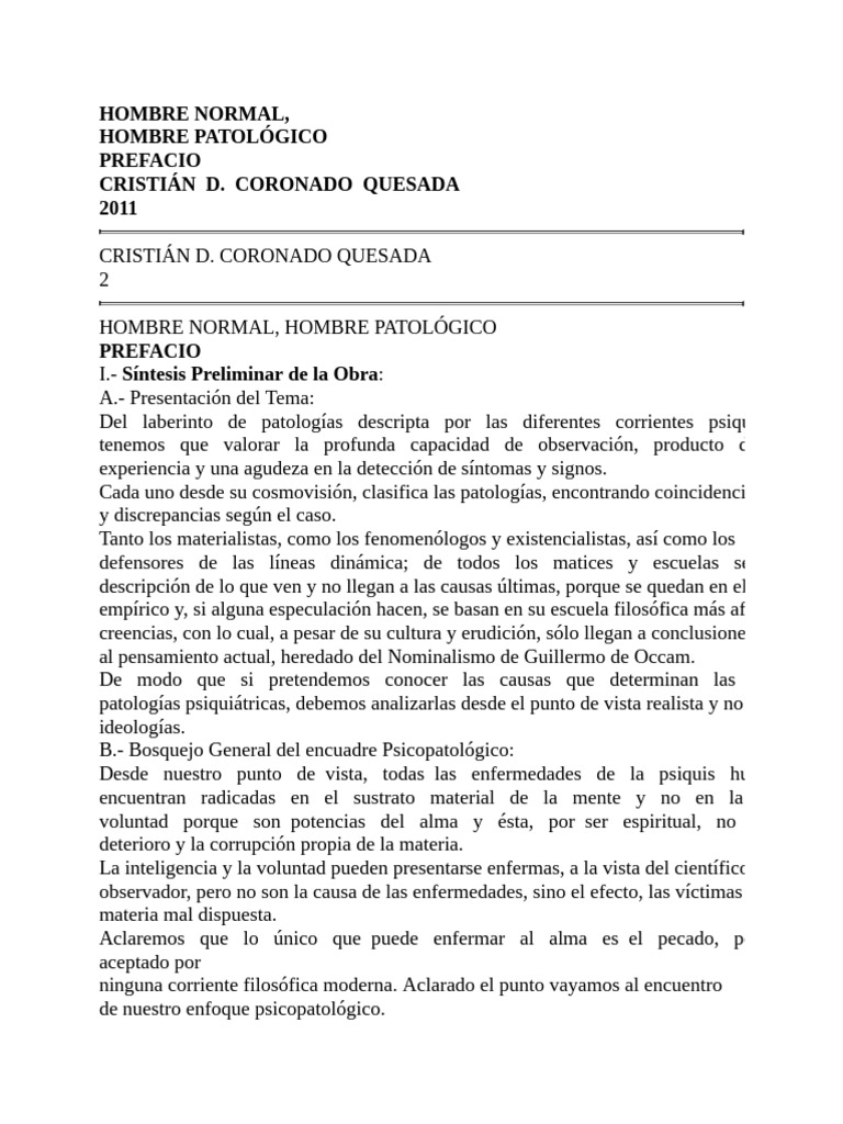 00 Prefacio Del Hombre Normal, Hombre Patológico | PDF | Pensamiento | Psique (psicología)