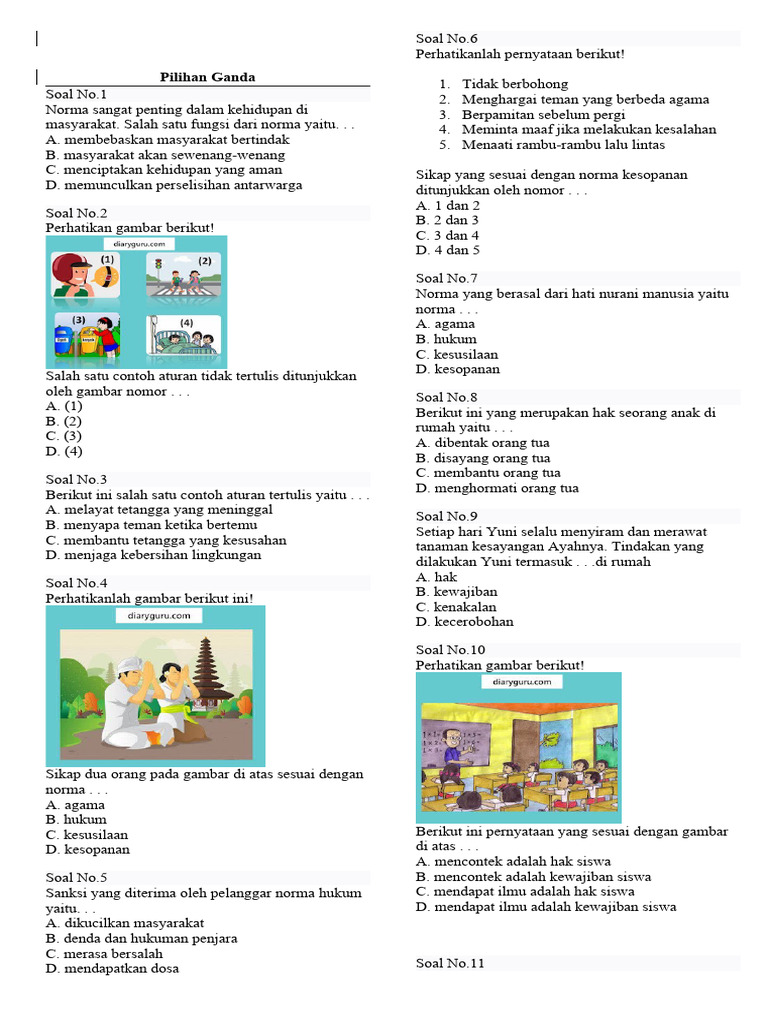 Soal PKN Kelas 6: Norma dan Kewajiban | PDF