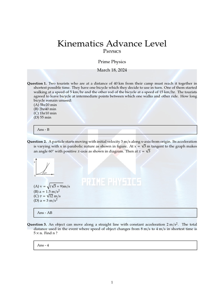 Prime Physics Kinematics Assignment | Download Free PDF | Kinematics | Acceleration
