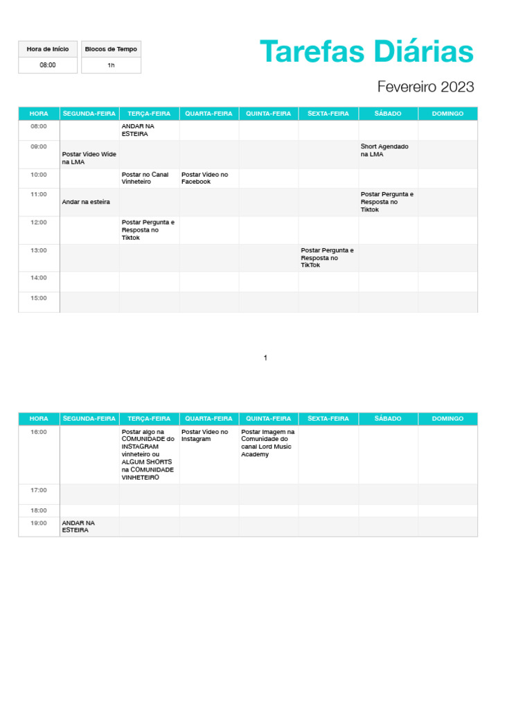 Tarefas Diárias | PDF