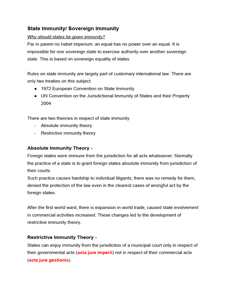 Understanding State Immunity Theories | PDF | Diplomatic Mission ...