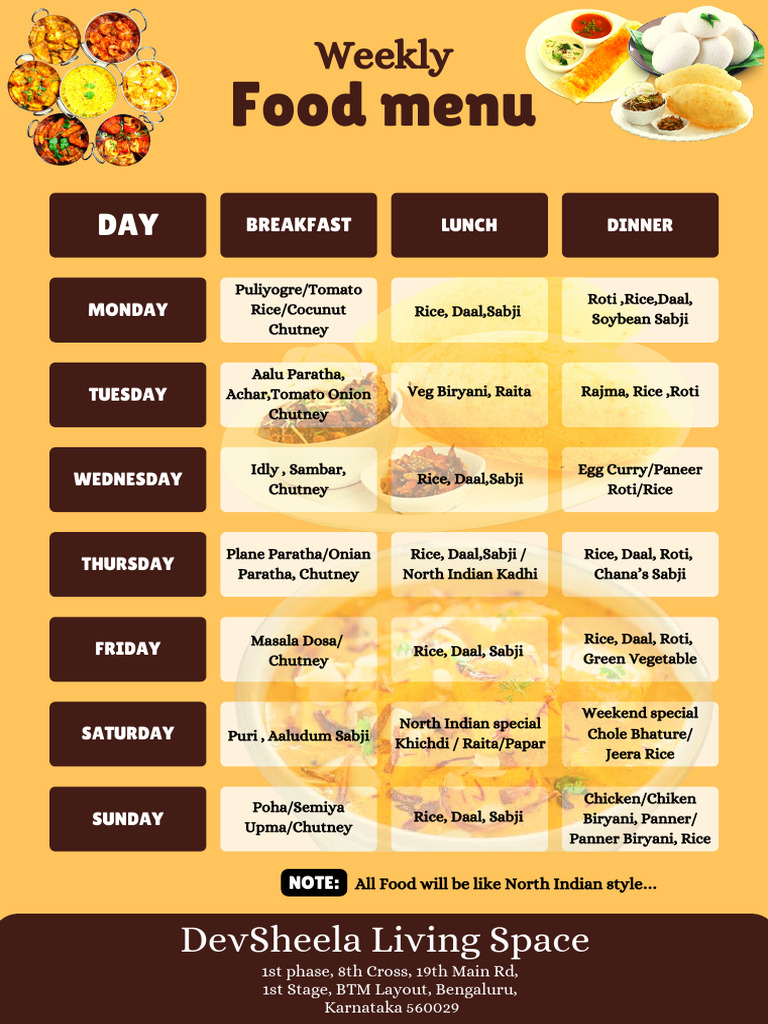 DevSheela PG Weekly Food Menu (1) | PDF