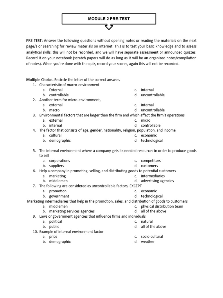 BM Module 2 Questionaire | PDF | Marketing | Macroeconomics