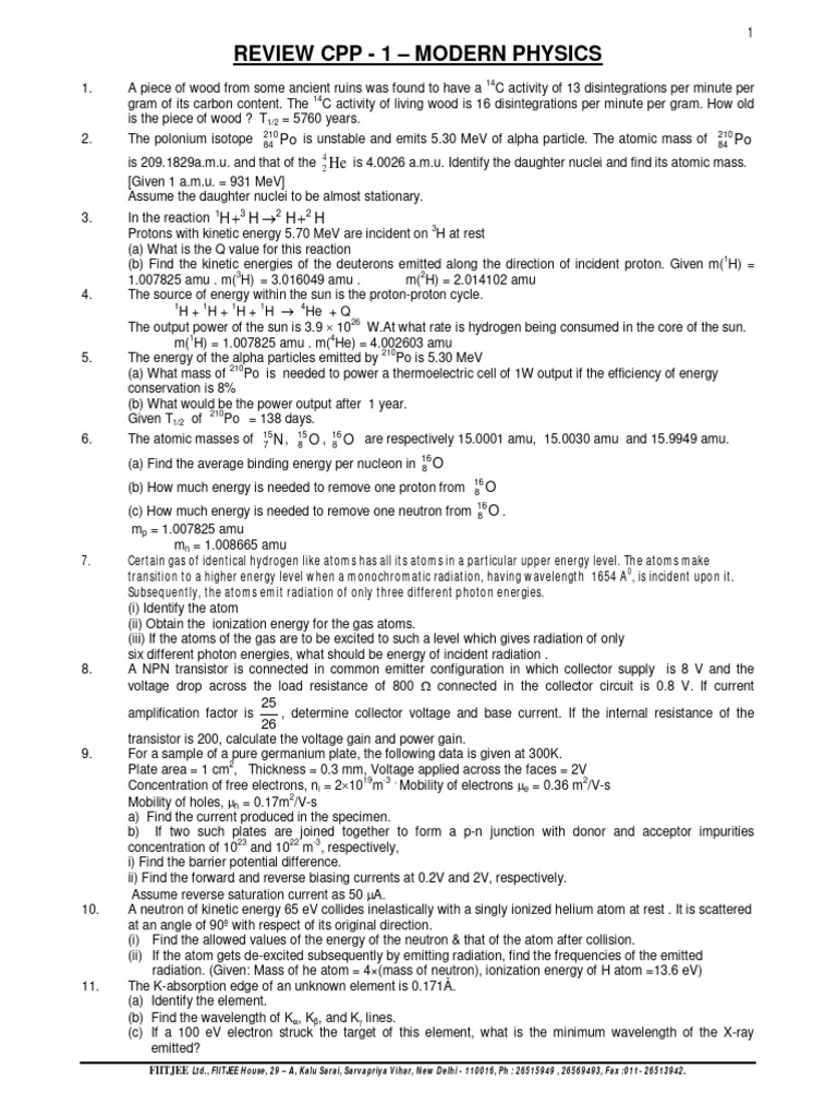 Review Cpp-1-Modern Physics | PDF | Atoms | Proton