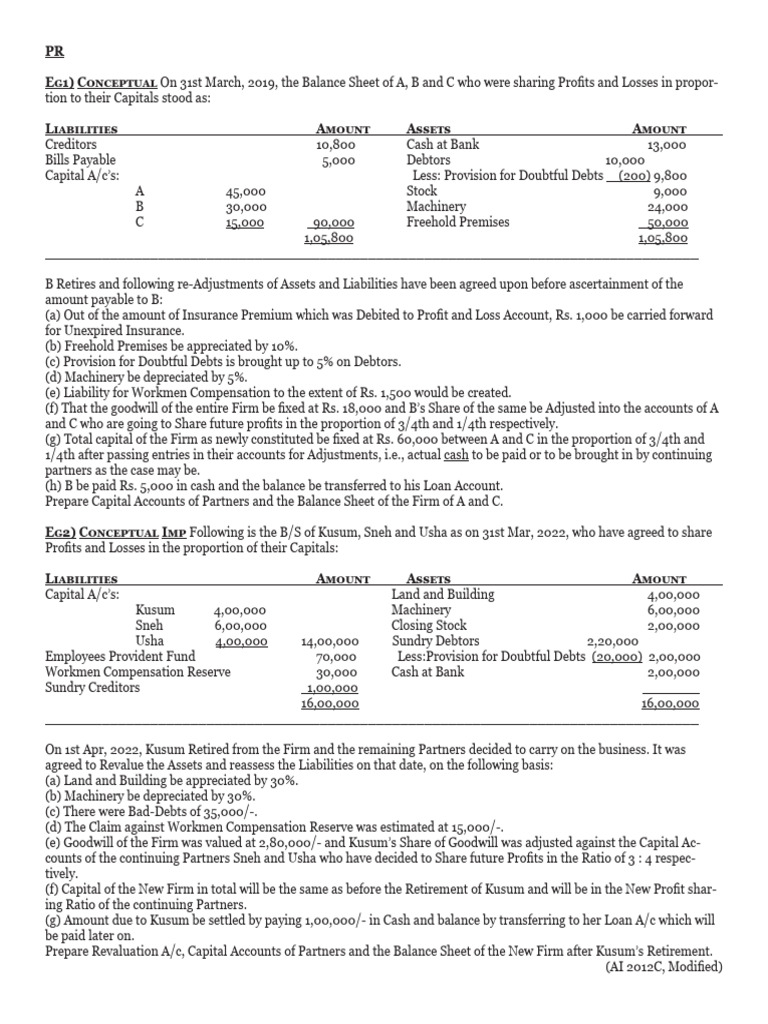 Partner Retirement and Balance Sheet Adjustments | PDF | Balance Sheet ...