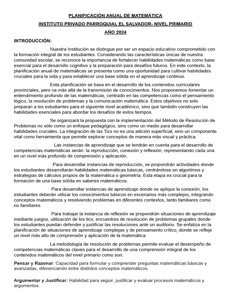 Planificación Anual De Matemática 2024 Pdf Triángulo Números 0361