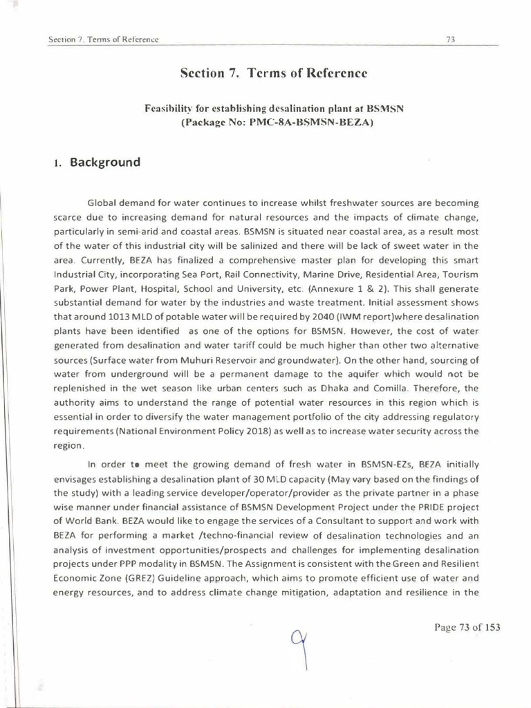 TOR WB BAN Desalination | PDF | Water Resources | Public–Private Partnership