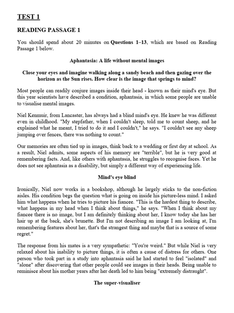 Reading Test 1 | PDF | Mental Image