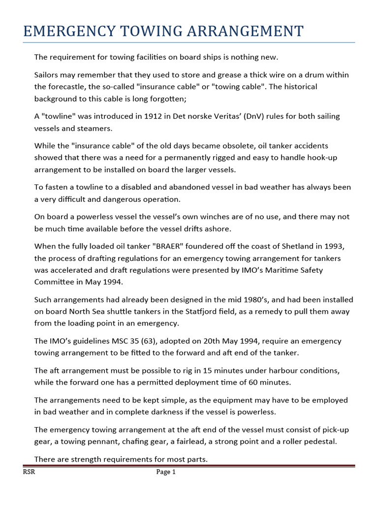 Emergency Towing Arrangement | PDF | Ships | Oil Tanker