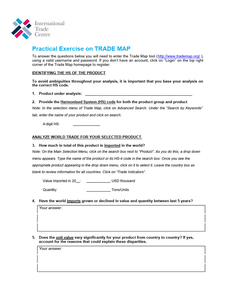 Exercises TradeMap Exercises 1 | PDF