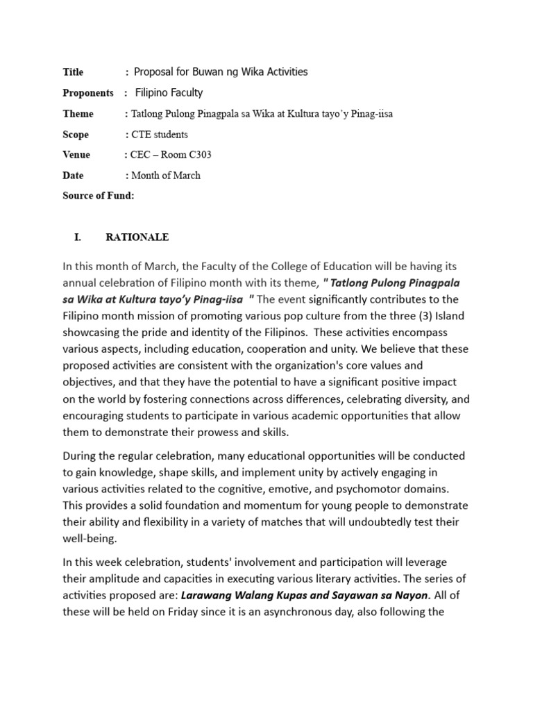 Filipino Week Proposal | Download Free PDF | Social Psychology