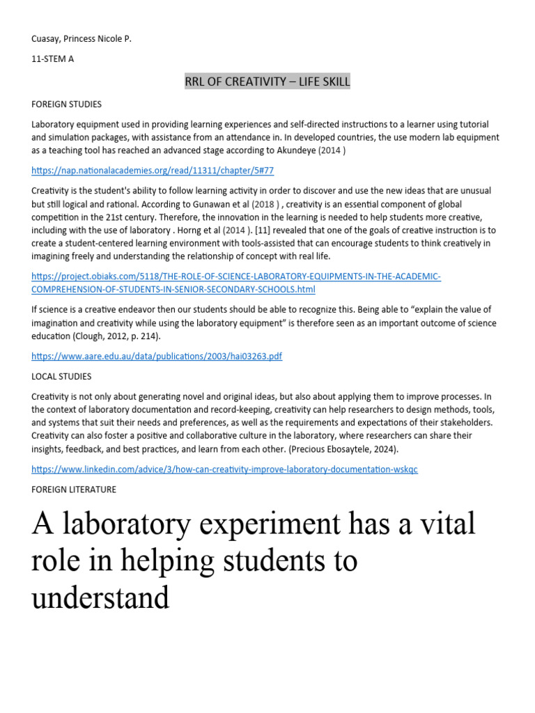 RRL of Creativity | PDF | Creativity | Learning