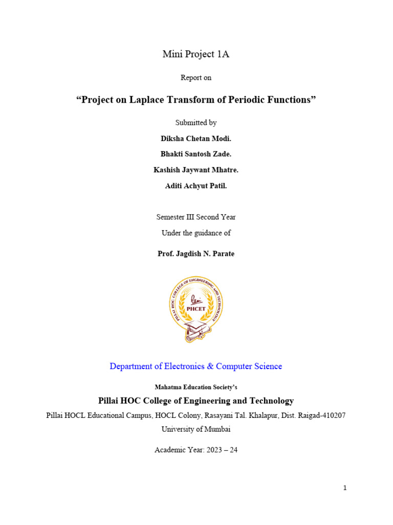 Maths MP Report | PDF | Laplace Transform | Function (Mathematics)