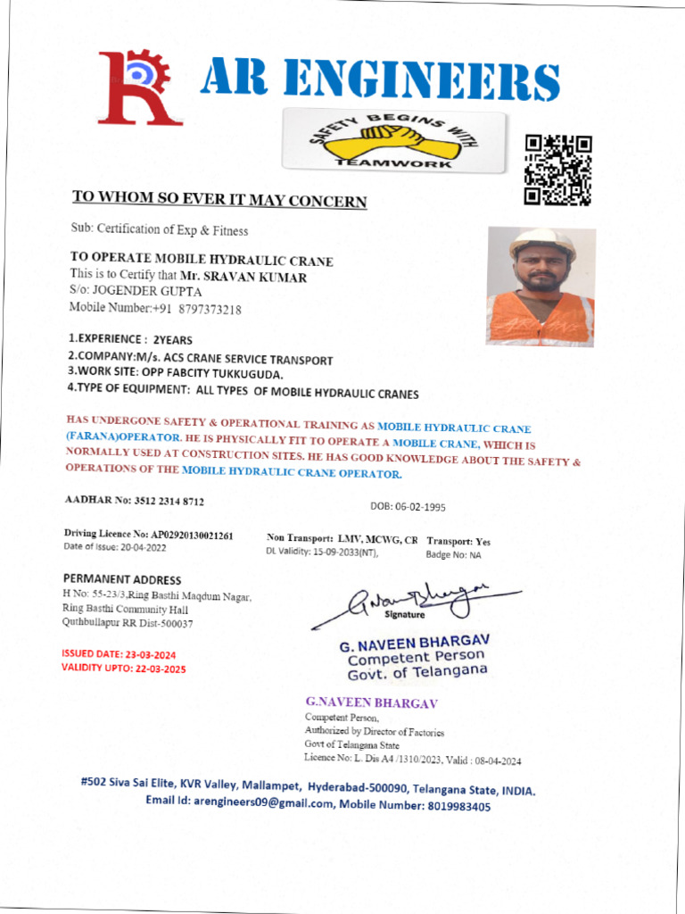 AR MC OPERATOR SRAVAN KUMAR ACS CRANE SERVICE-scan | PDF