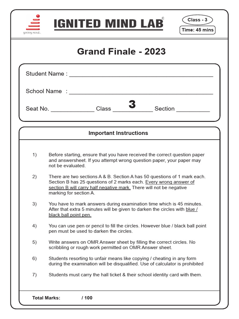 GF Testpaper Class3 | PDF | Arithmetic