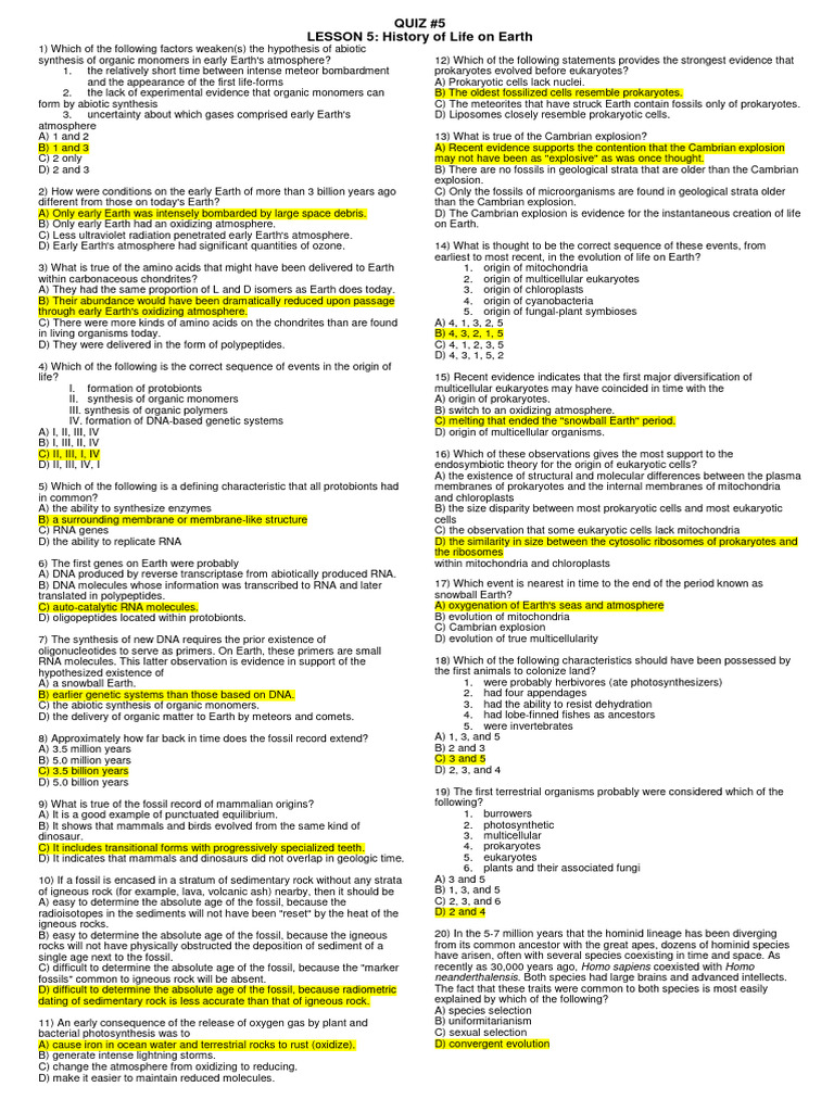 Answer Key Quiz 5 | PDF | Cell (Biology) | Rna