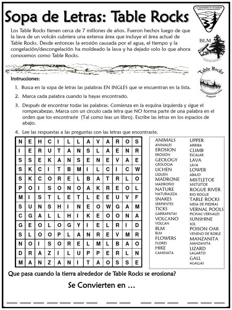 Table Rocks Sopa de Letras | PDF | Geografía Física | Ciencias de la Tierra