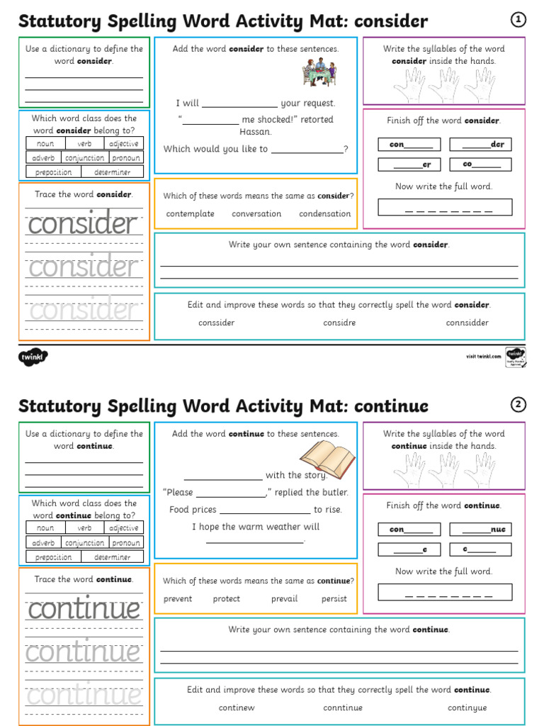 Year 3 and 4 Statutory Spelling Words Activity Mat Pack 5 | Download ...