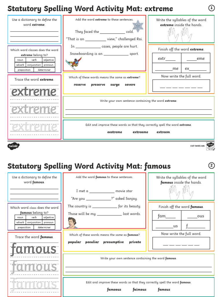 Year 3 and 4 Statutory Spelling Words Activity Mat Pack 8 | PDF | Word ...