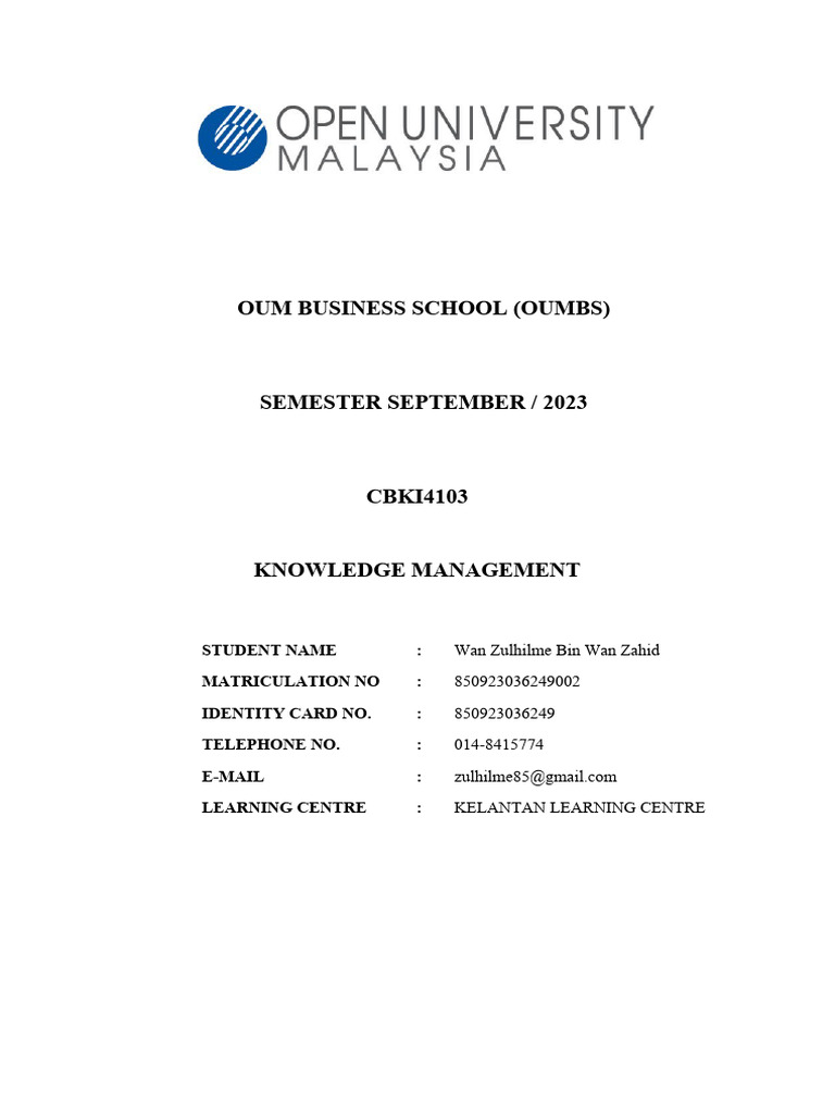 Assignment Cbki4103 Knowledge Management | PDF | Tacit Knowledge ... Assignment Cbki4103 Knowledge Management | PDF | Tacit Knowledge ...