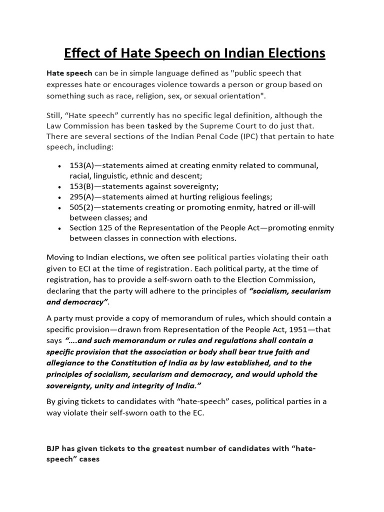 Effect of Hate Speech On Indian Elections | PDF | Hatred | Bharatiya ...