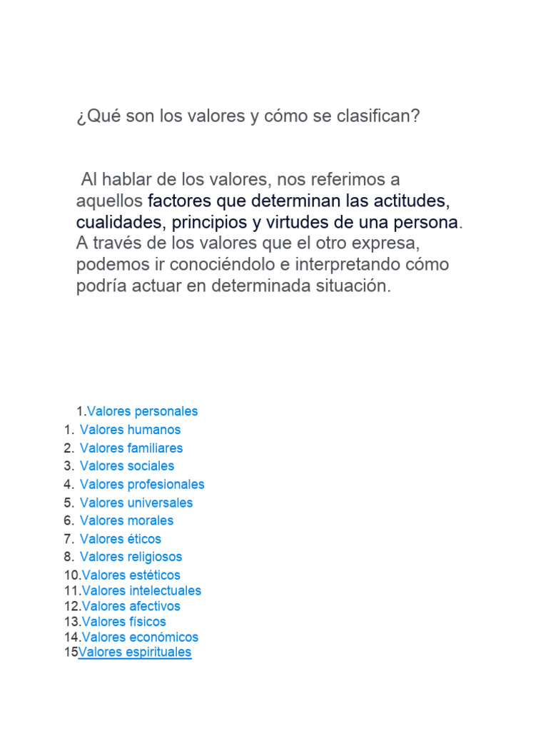 Clasificación de Valores Humanos y Personales | PDF | Amor | Justicia