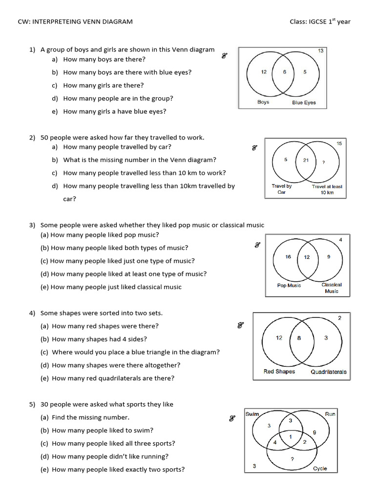 Class Work IGCSE 1 YEAR Venn Diagram | PDF