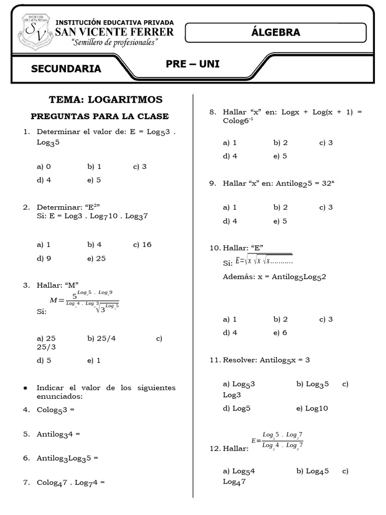 Ficha 30 - Pre Uni - Álgebra | PDF | Ajedrez