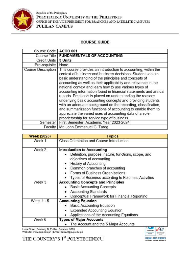 Fundamentals of Accounting Course Guide | PDF | Accounting | Financial ...