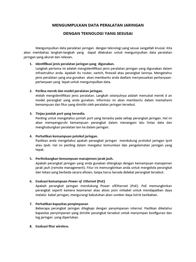 02b Mengumpulkan Data Peralatan Jaringan Dengan Teknologi Yang Sesuai | PDF | Bisnis | Komputer