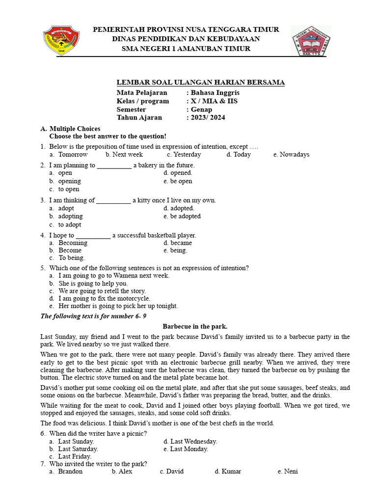 Soal Uhb Bahasa Inggris Kelas X Fix New | PDF