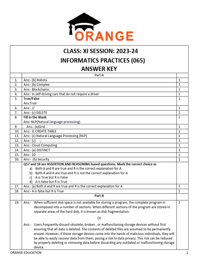 11th Ip Answer Key Pdf Random Access Memory Computer Data Storage