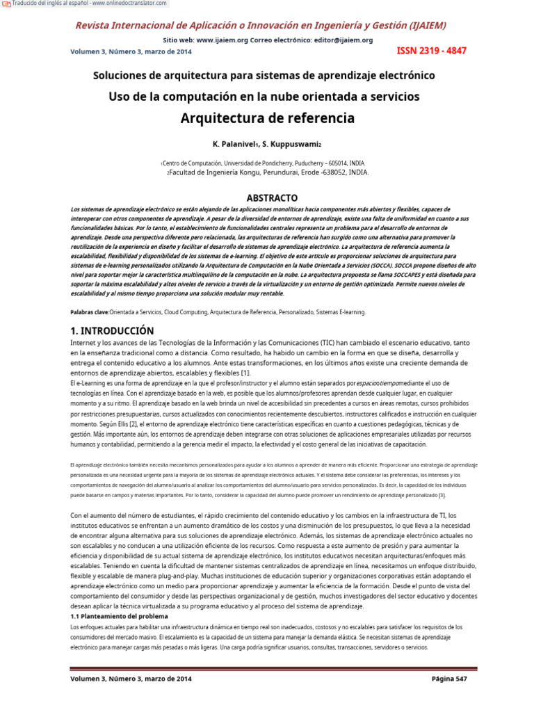 Architecture Solutions To E-Learning Systems Using SOCCRA - Español | PDF | Computación en la ...