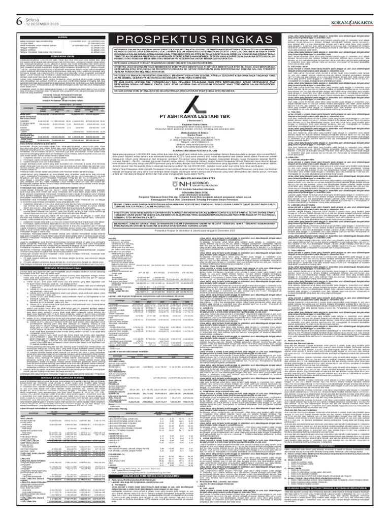 Prospektus Ringkas PT Asri Karya Lestari TBK | PDF