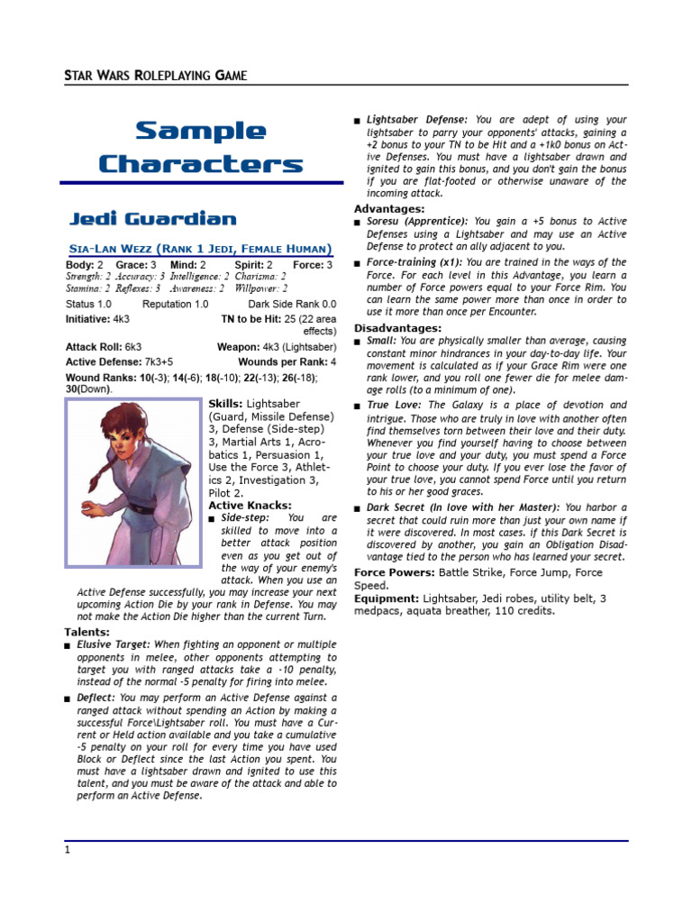 Star Wars Roll&Keep Sample - Characters | PDF | Jedi | Star Wars