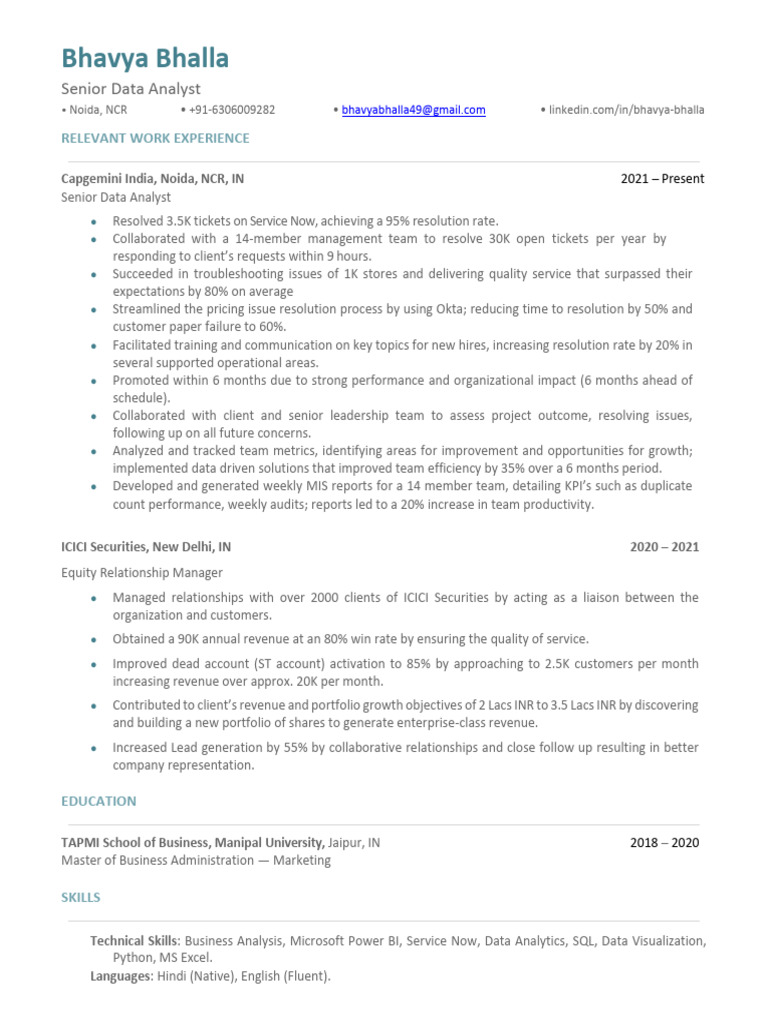 Bhavya Bhalla Data Analyst Resume-3 - 1710773990294 - Bhavya Bhalla | PDF | Data Analysis ...